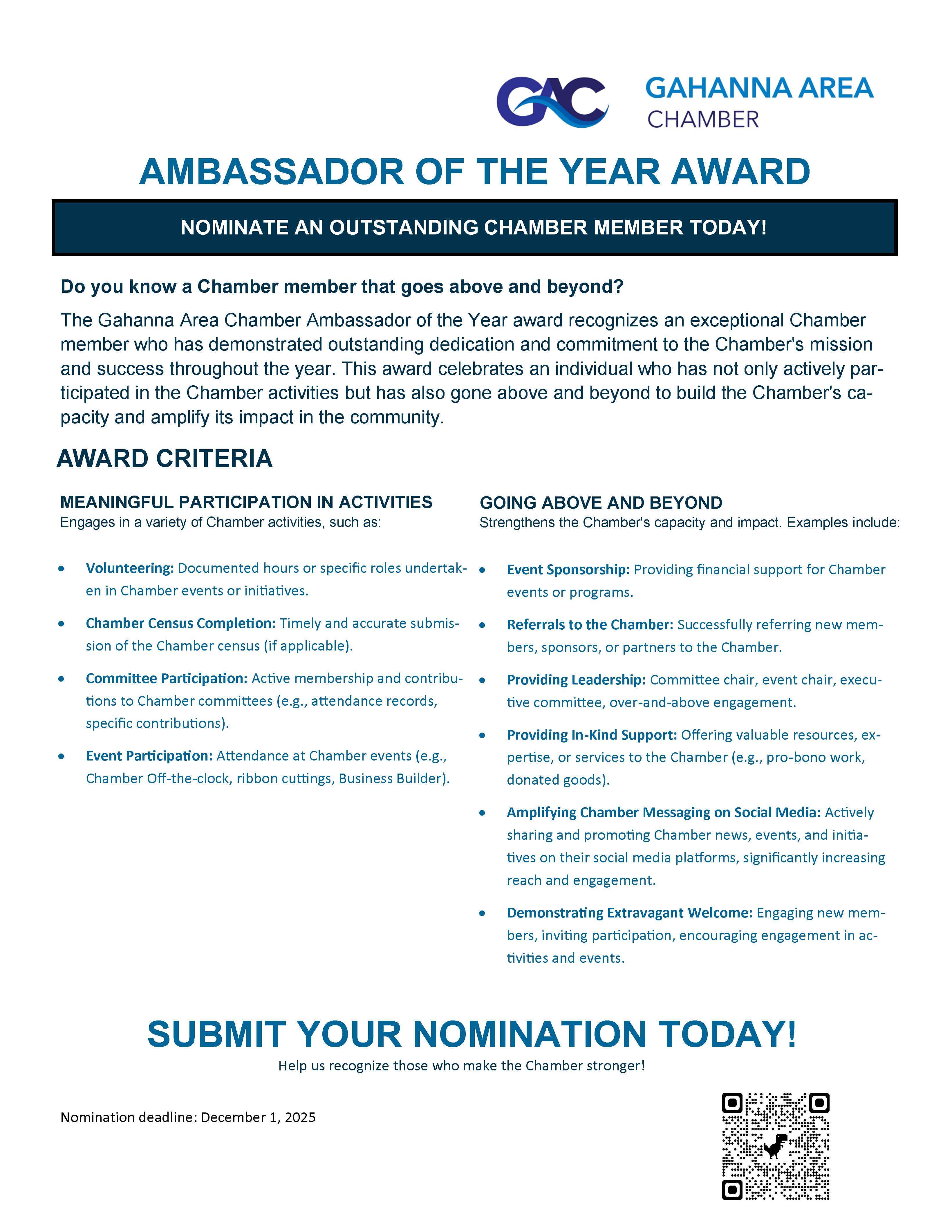 Ambassador of the Year Nomination Form - Gahanna Area Chamber of Commerce